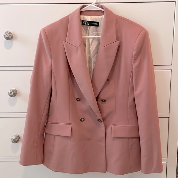 Zara | Jackets & Coats | Zara Pink Double Breasted Blazer L | Poshmark